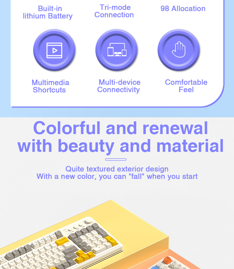 AULA S99 Wireless Membrane Keyboard 99 Keys Tri-mode RGB Multi-function ...