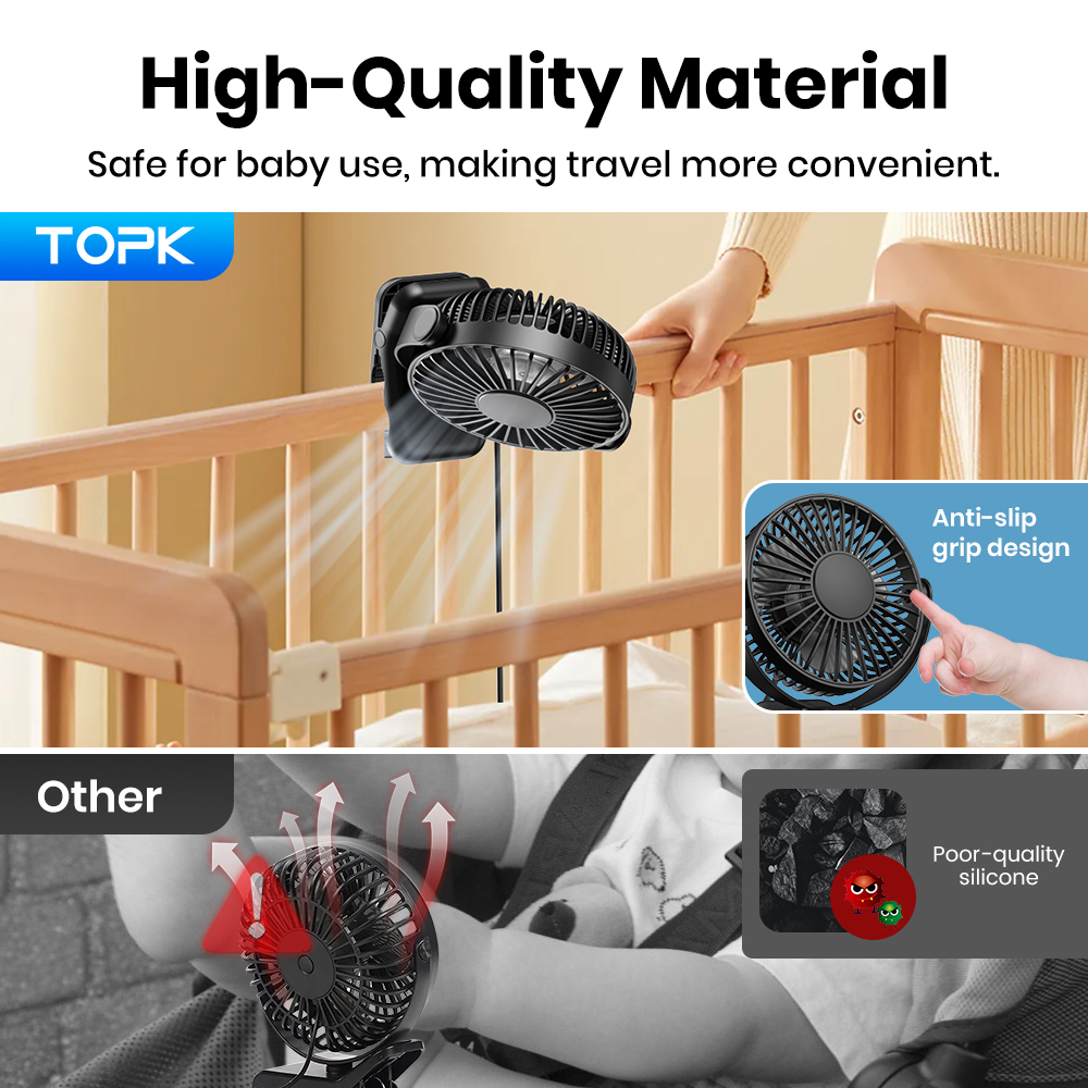 TOPK Small USB Desk Fan 3 Speeds Rotation Ultra-Quiet for Home Office ...