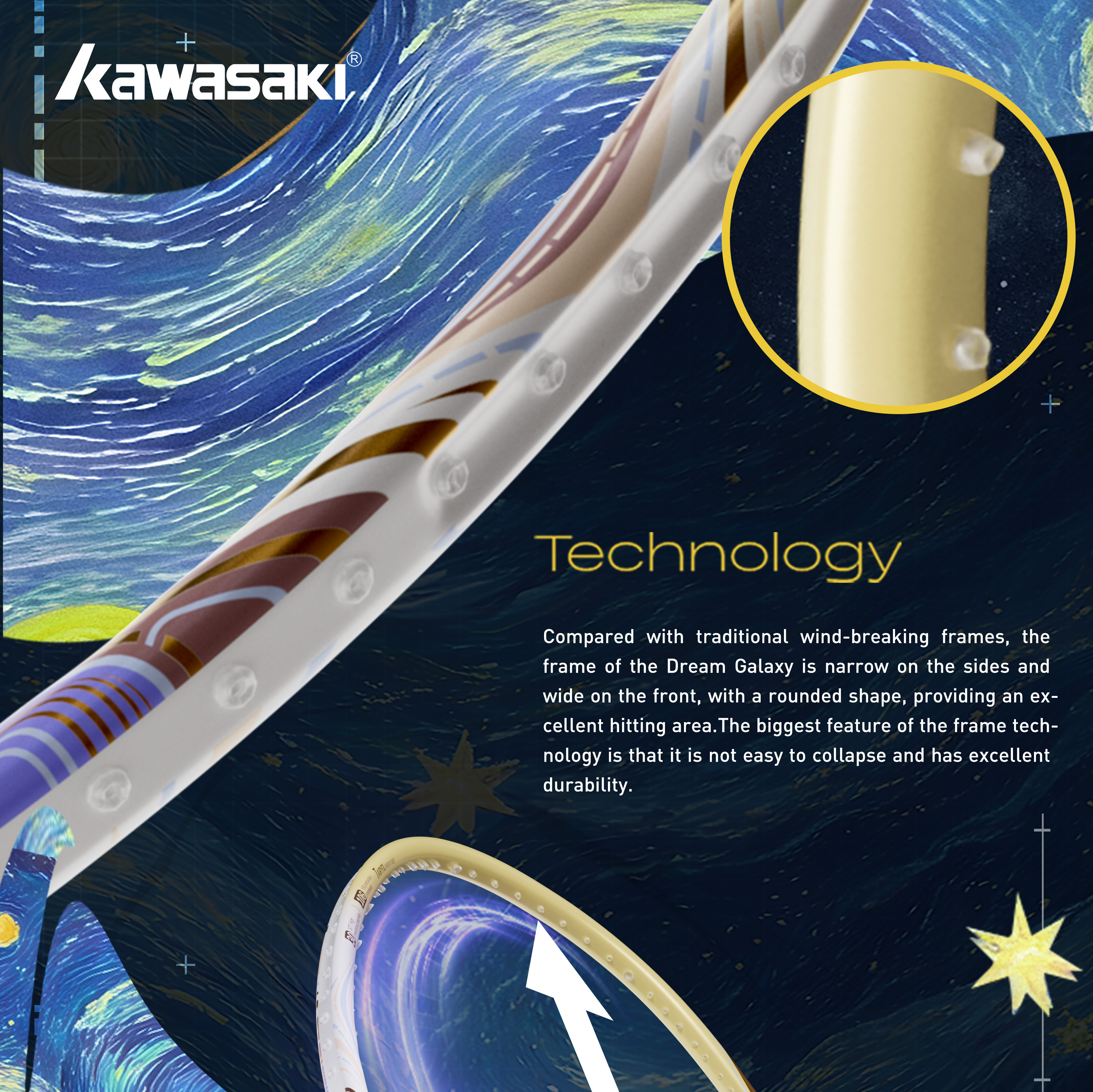 Kawasaki Badminton Racket DREAM GALAXY 5U 18-30LBS Full Carbon Suitable ...