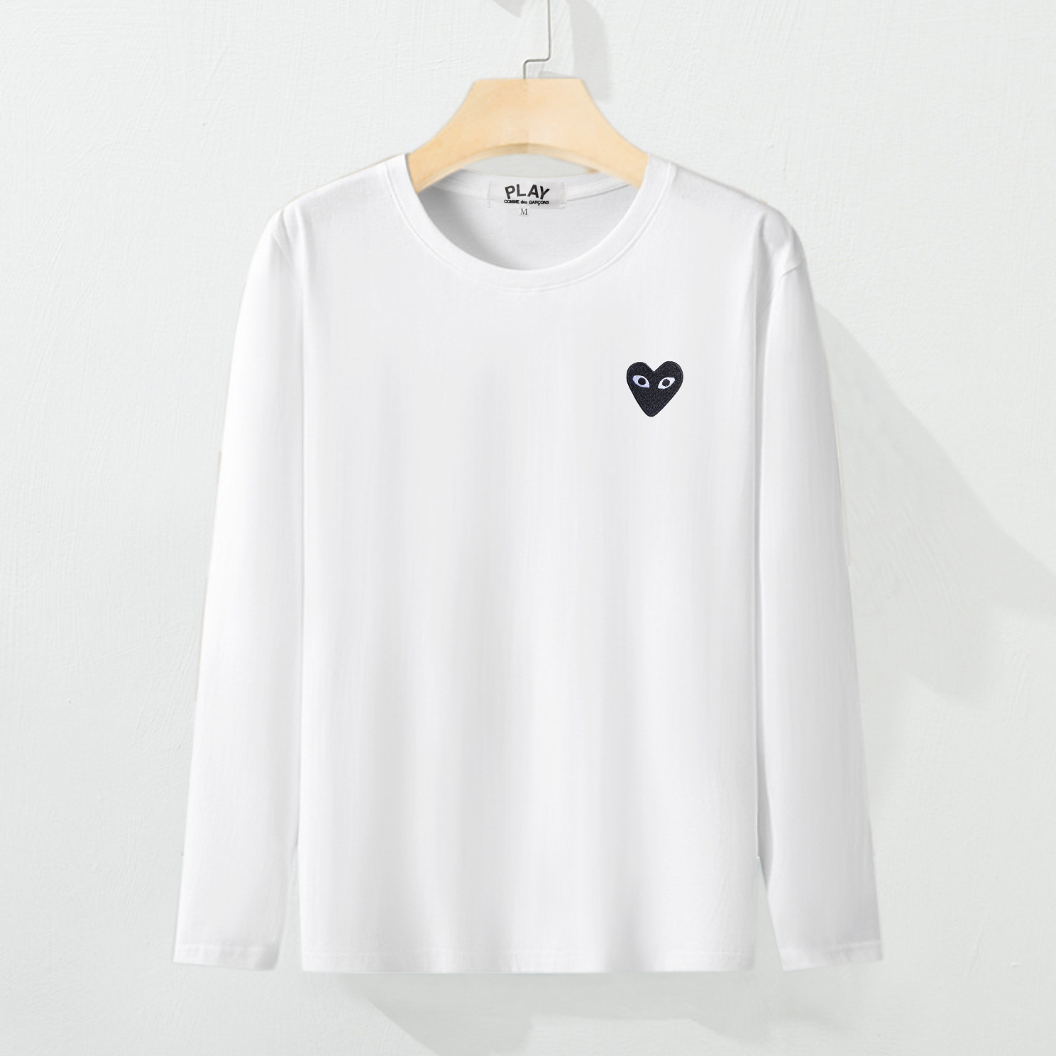 PLAY CDG Embroidery Heart Men's Soft Cotton Round Neck Long Sleeve T-Shirt Comfort Fit Casual ...