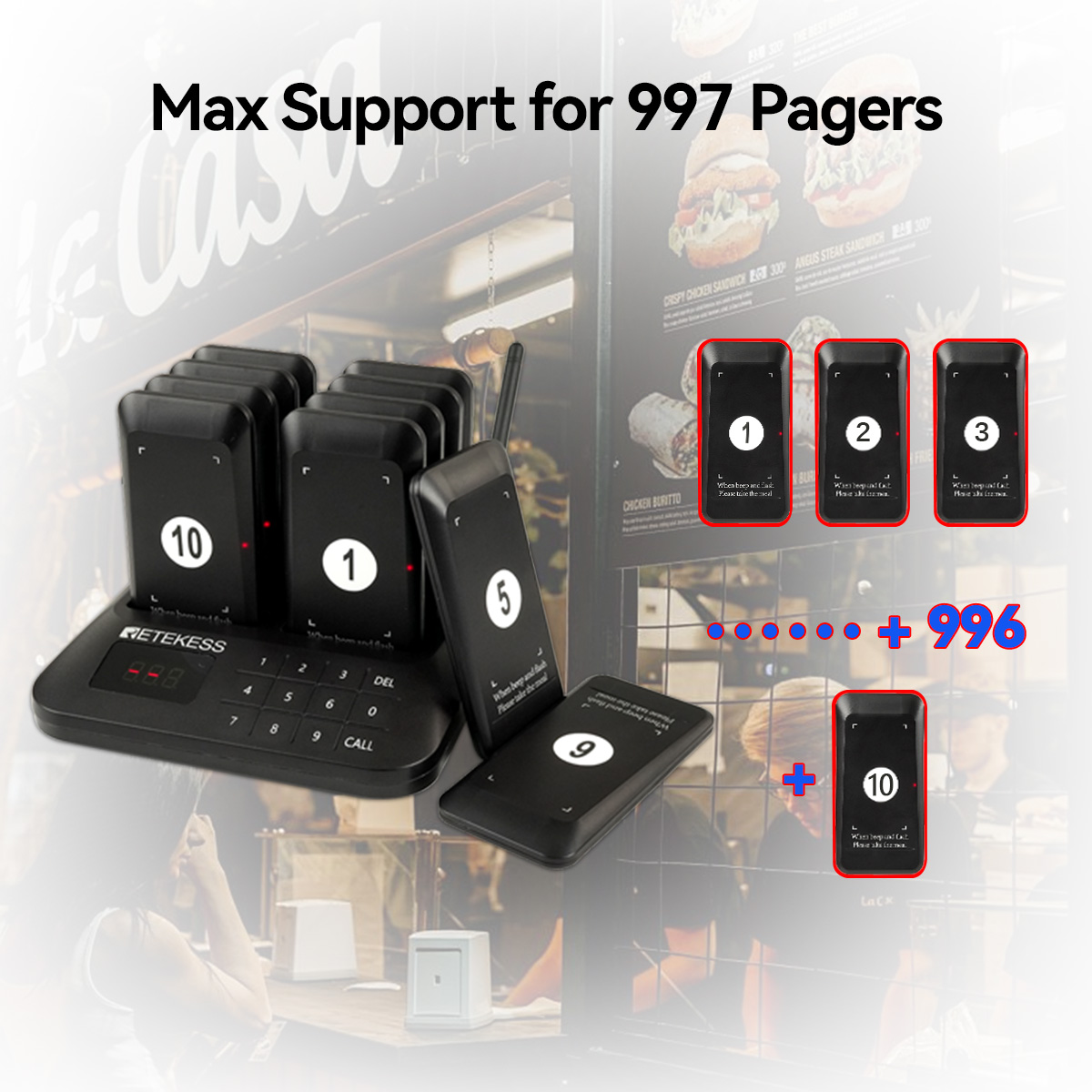 Retekess TD157S Wireless Calling Pager System 400m With 10 Buzzers for ...