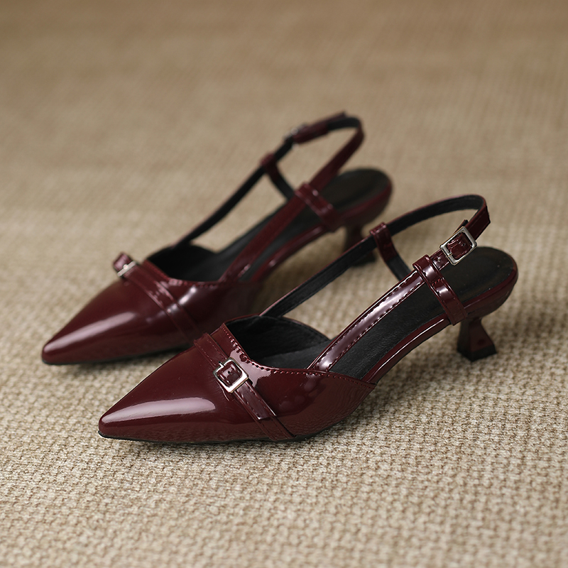 Women Pointed Toe High Heels Adjustable Burgundy 5cm | Shopee Malaysia