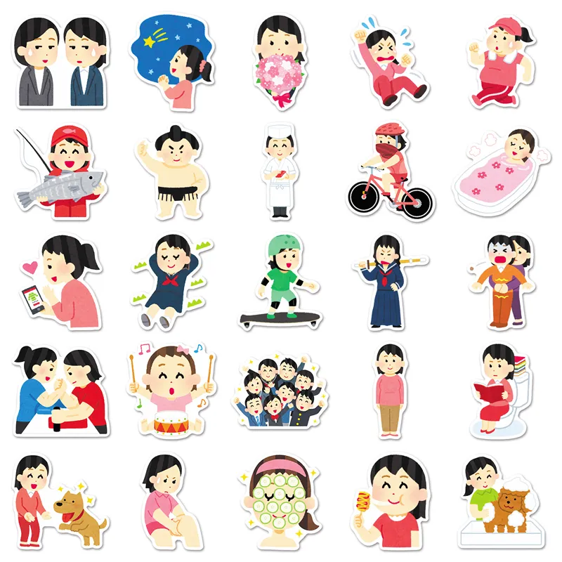 50PCS Japan Irasutoya Stickers Illustration Graffiti Sticker Funny ...