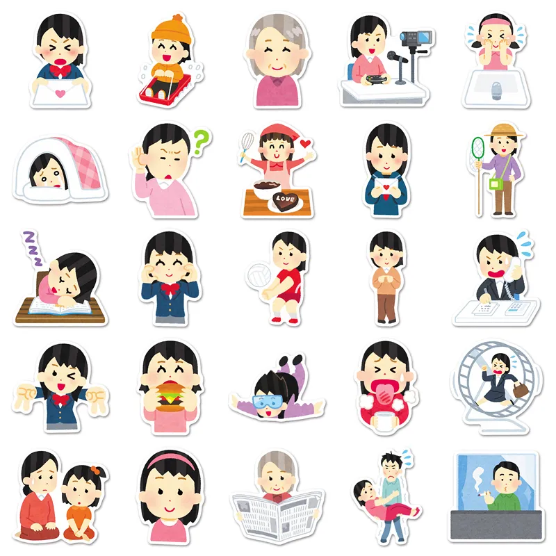 50PCS Japan Irasutoya Stickers Illustration Graffiti Sticker Funny ...