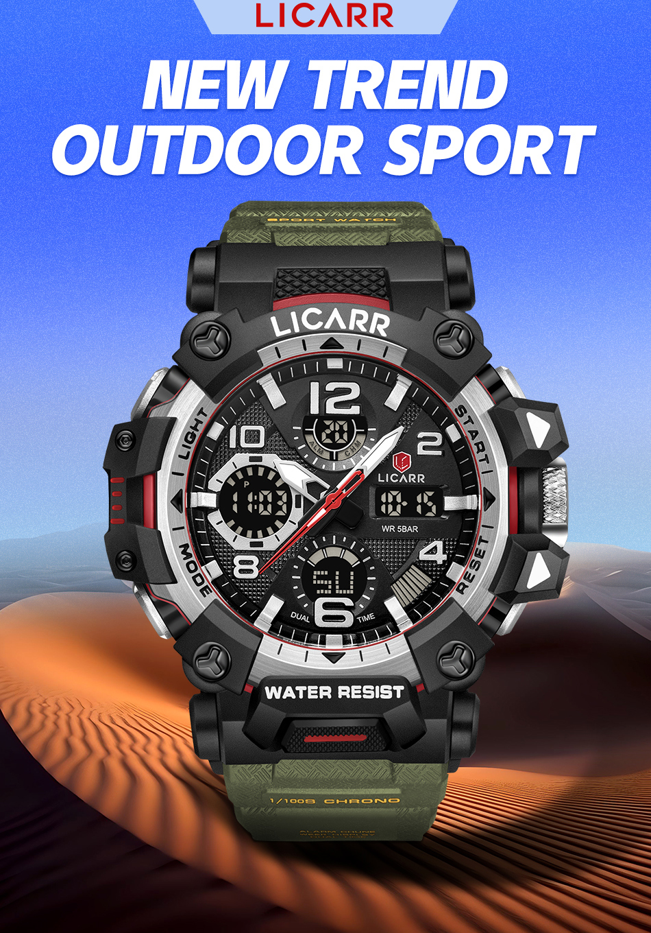 LICARR Fashion Original Dual Display Trend Sports Waterproof Men's ...