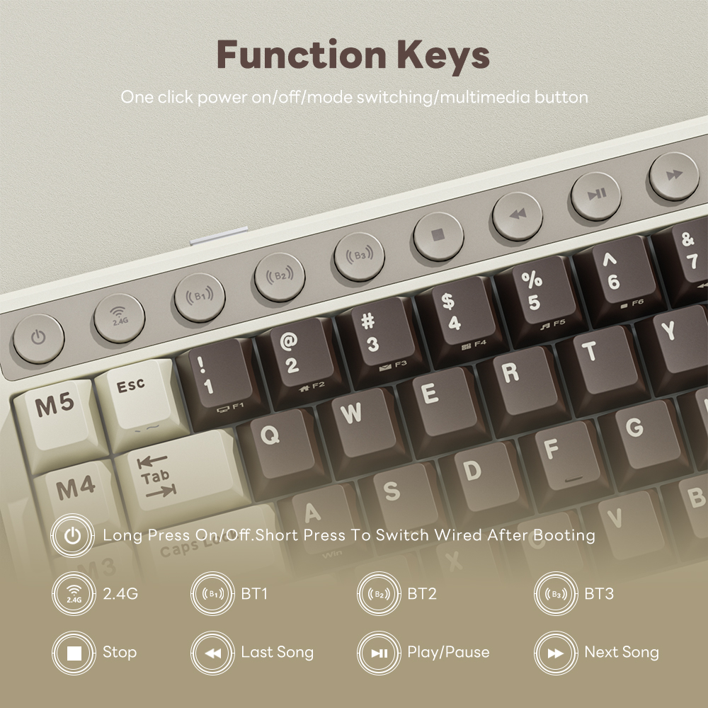 Royal Kludge RK M70 Mocha Grey 73 Key Tri-Mode Wireless With TFT Screen Gasket Mechanical ...