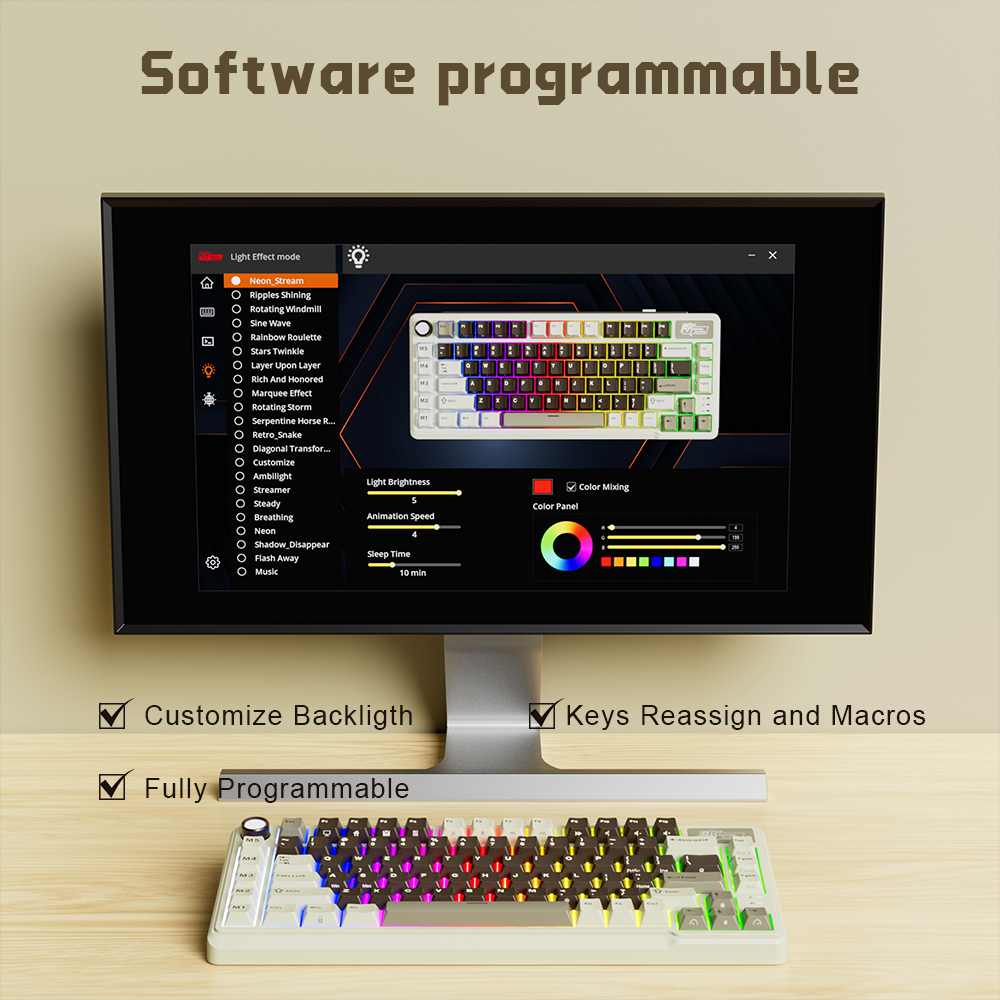 Royal Kludge RK L75 Mocha Grey 85 Key Diy Tri-Mode RGB Wired Bluetooth ...