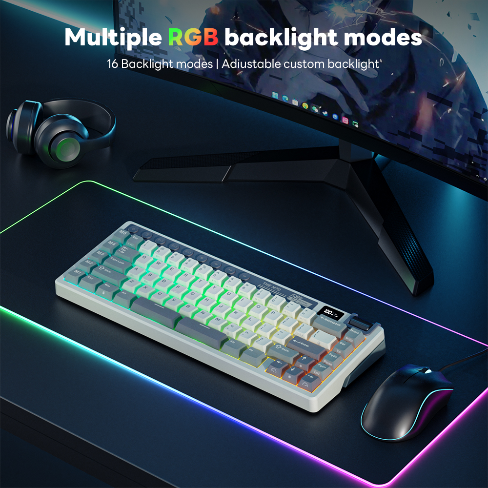 Royal Kludge RK M70 Mocha Grey 73 Key Tri-Mode Wireless With TFT Screen ...