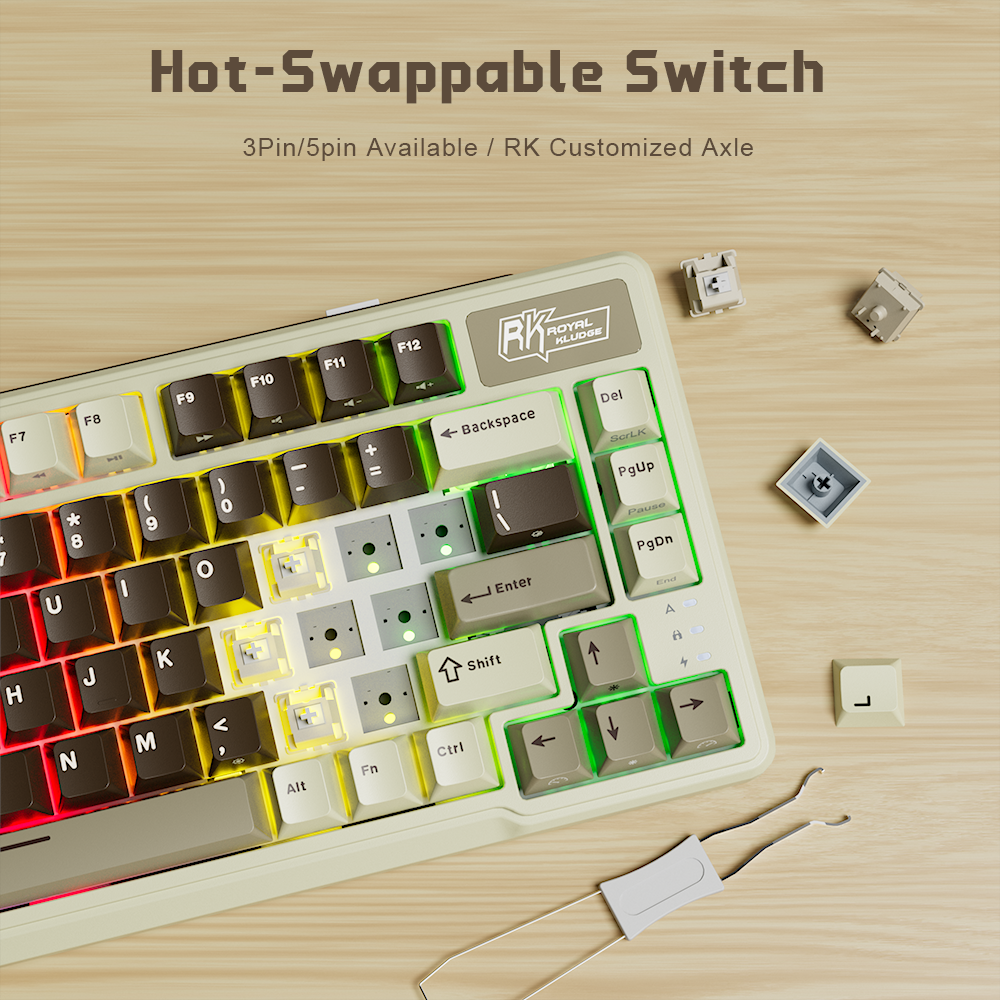 Royal Kludge RK L75 Mocha Grey 85 Key Diy Tri-Mode RGB Wired Bluetooth ...