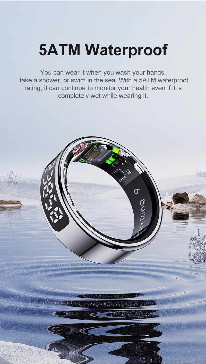 2025 New Smart Ring Wireless Charging 5ATM Waterproof Heart Rate Step ...