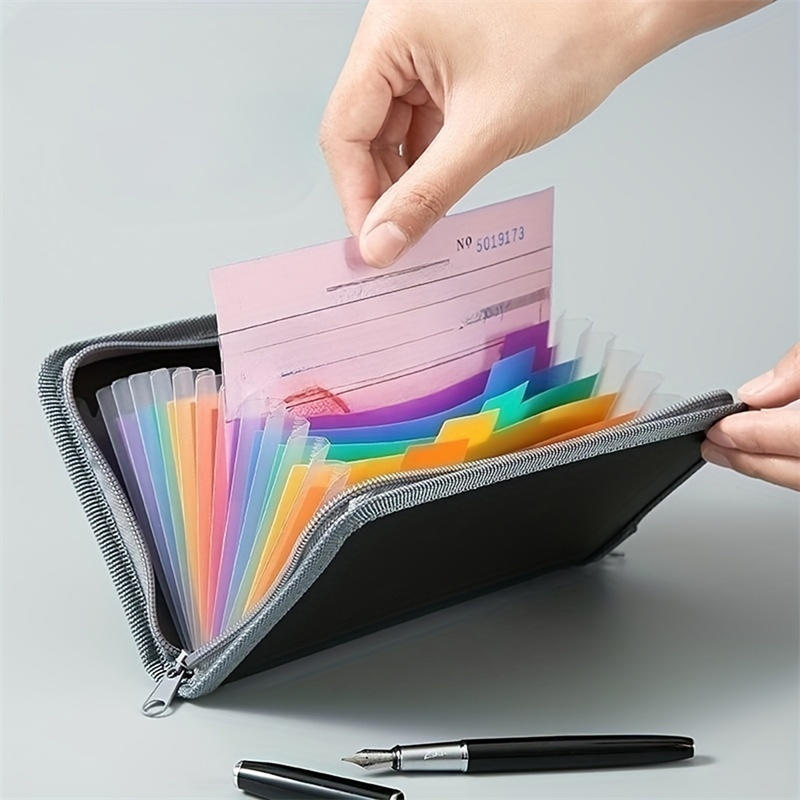 Zipper Bill Bag, Rainbow Organ Bag, Mini Grid Bill Storage, Business ...