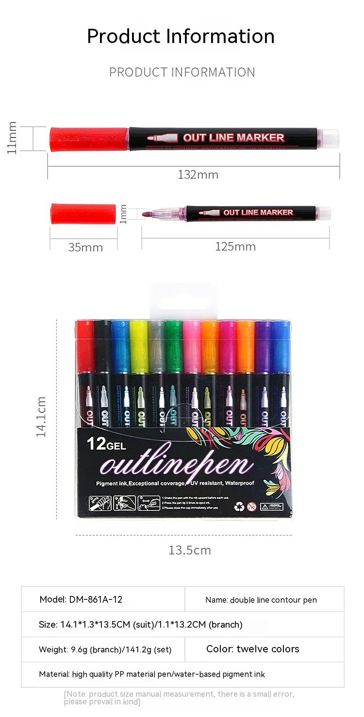 8/12 Colors Flash Marking Double Line Outline Pen Gel Pen Marker DIY ...