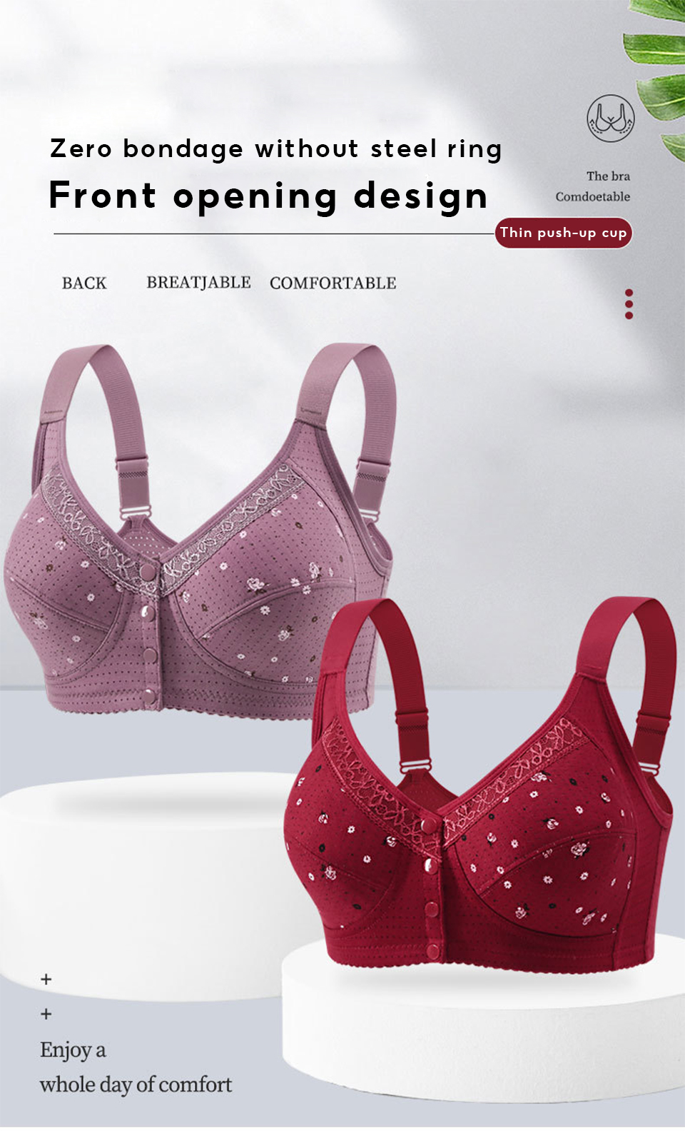 Plus Size Women Soft Cotton Bras Wire Free Front Closure Brassiere ...