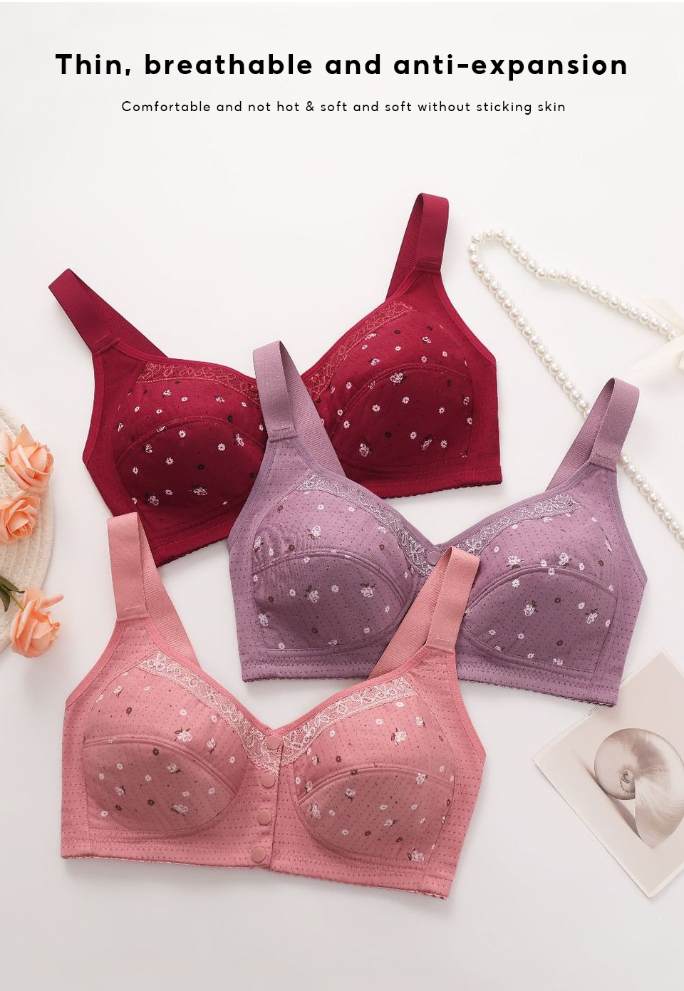 Plus Size Women Soft Cotton Bras Wire Free Front Closure Brassiere ...