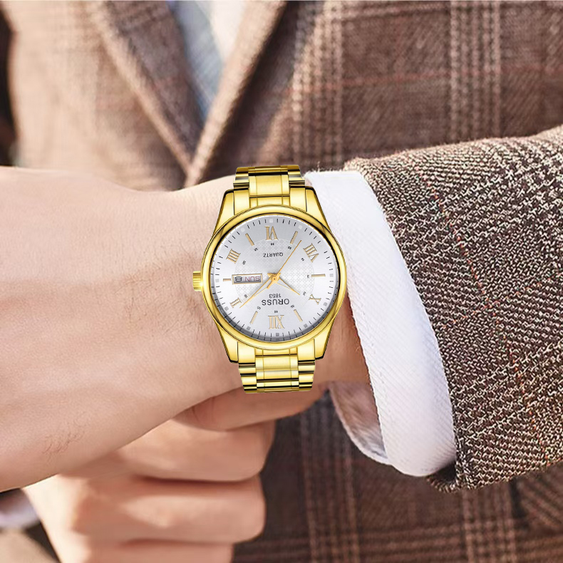 ORUSS Original Men Stainless Steel Silver Luxury Dual Calendar ...