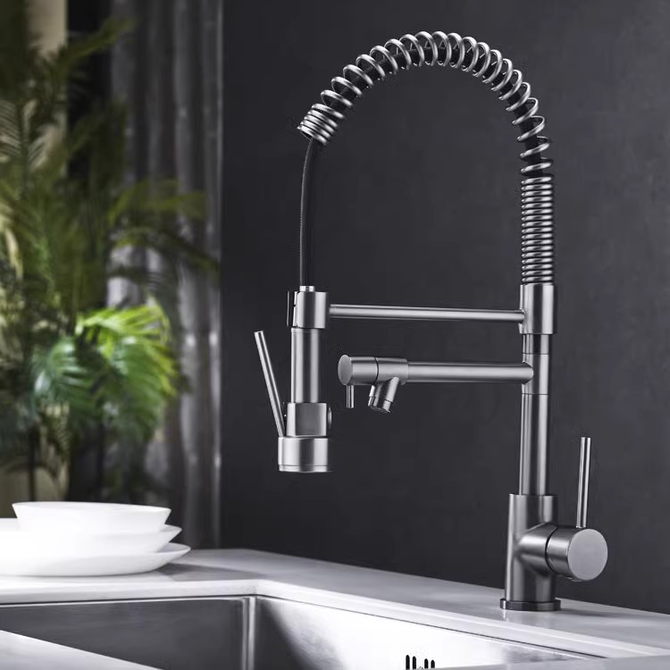 Kitchen spring faucet kitchen hot and cold faucet stainless steel bar ...