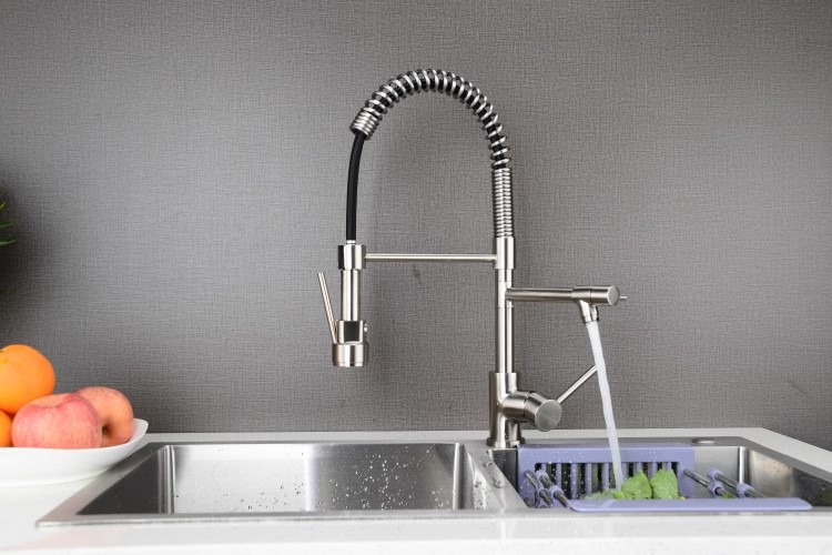 Kitchen spring faucet kitchen hot and cold faucet stainless steel bar ...