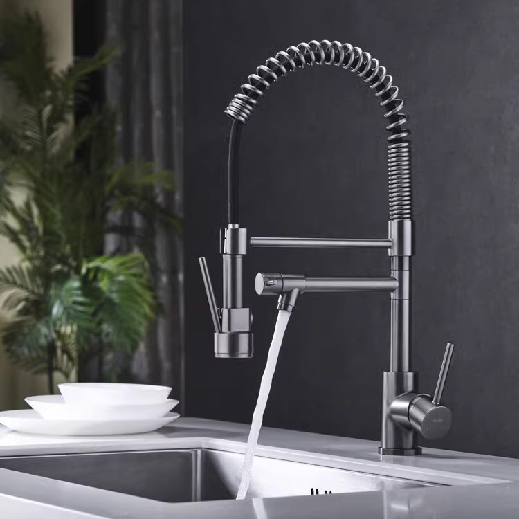 Kitchen spring faucet kitchen hot and cold faucet stainless steel bar ...