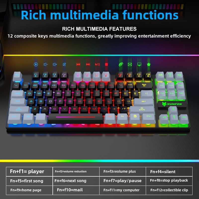 K10 ，87 Key, e-sports game, mechanical feel, keyboard, USB wired ...