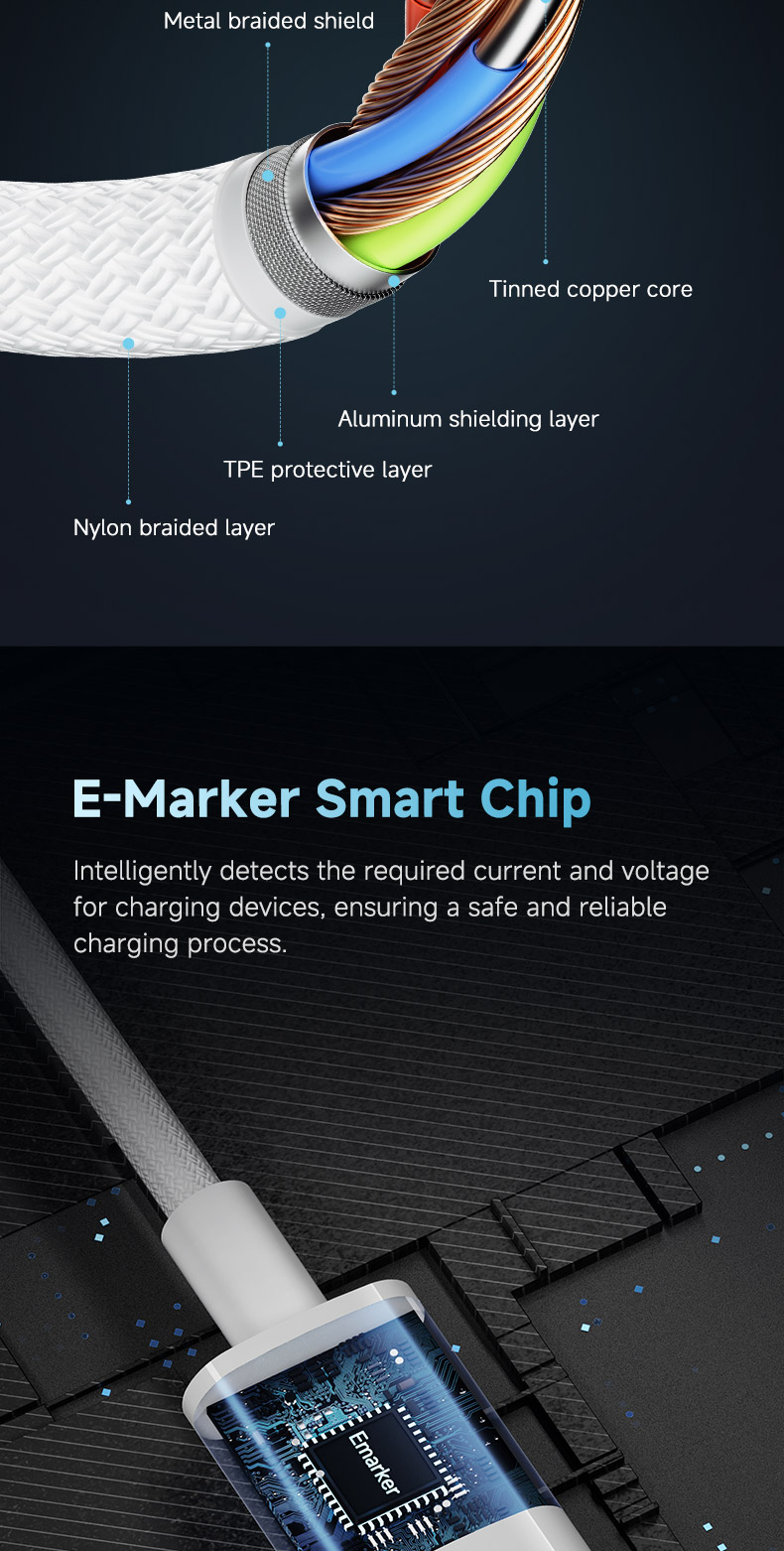 CUKTECH 240W 5A Braided Cable Type-C to Type-C Fast Charging Cable ...