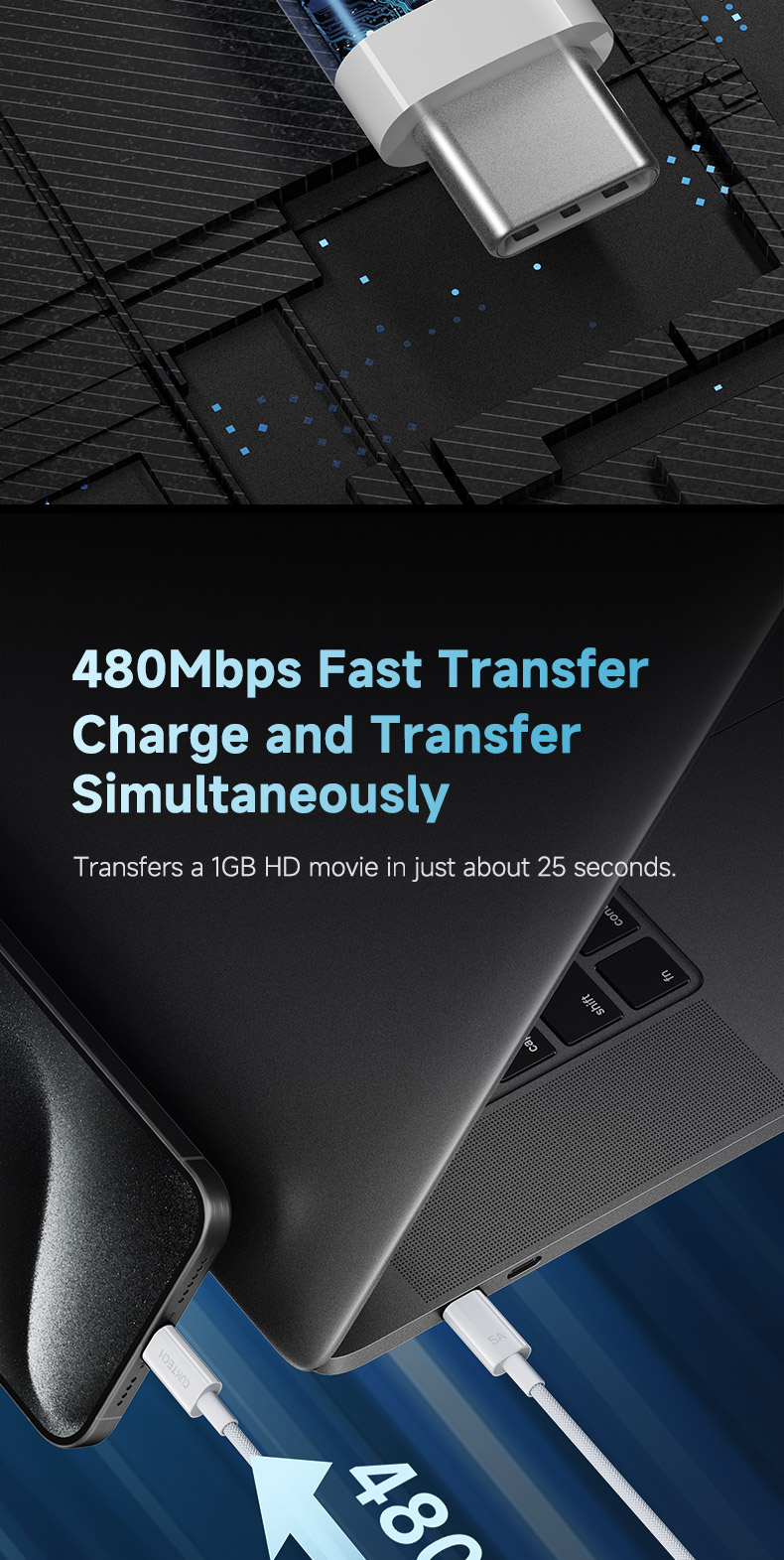 CUKTECH 240W 5A Braided Cable Type-C to Type-C Fast Charging Cable ...