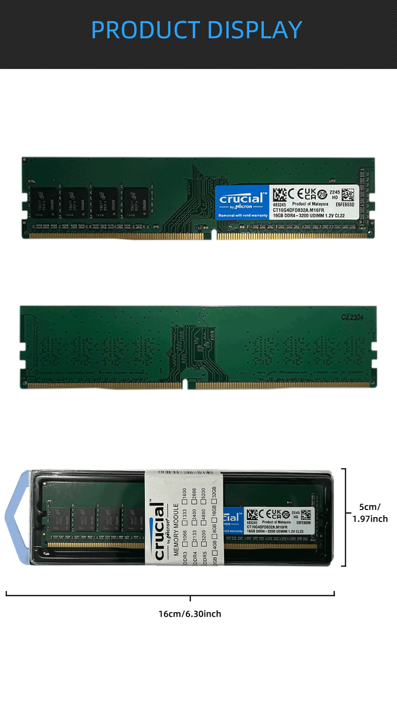 Crucial DDR4 PC RAM 4GB 8GB 16GB DDR4 2133/2400/2666/3200MHz Desktop Memory Computer RAM 1.2V ...