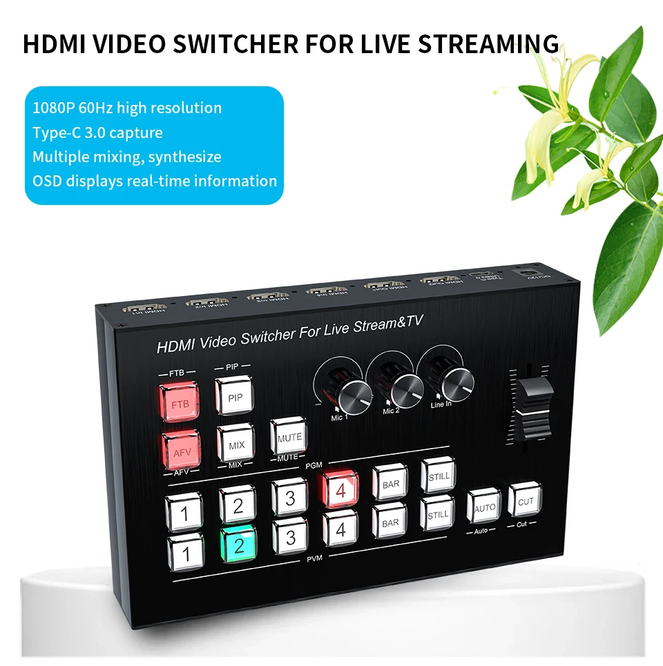 4K Video Switcher 4 Channel HDMI Multi Camera Streaming Live Production ...