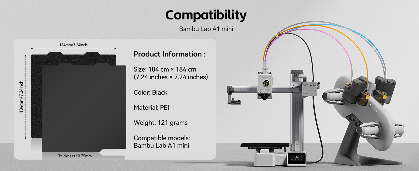 【UniTak3D】PEI Build Plate for Bambu Lab A1 Mini 184x184mm Double Sided ...
