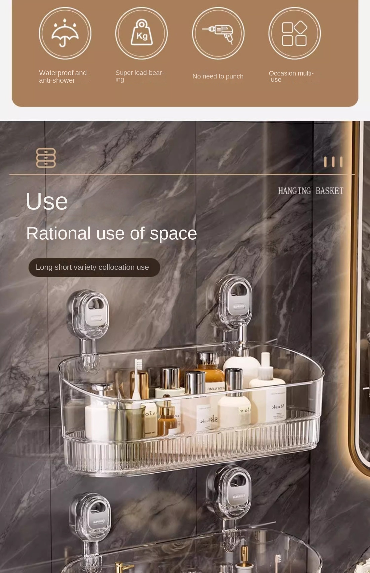 Suction Cup Storage Rack, Non Perforated Wall Mounted Toilet, Washbasin ...