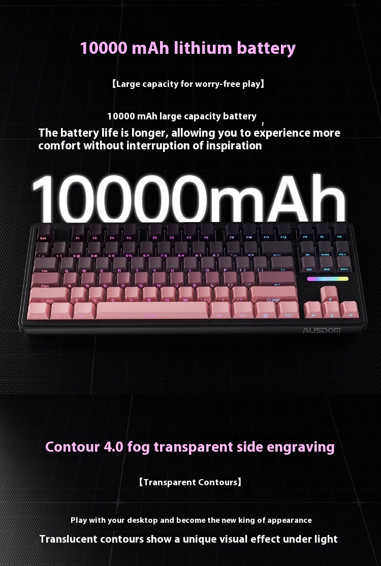 AUSDOM H87 Wireless Mechanical Keyboard 87% Hot swappable RGB GASKET Custom Gaming Keyboard ...