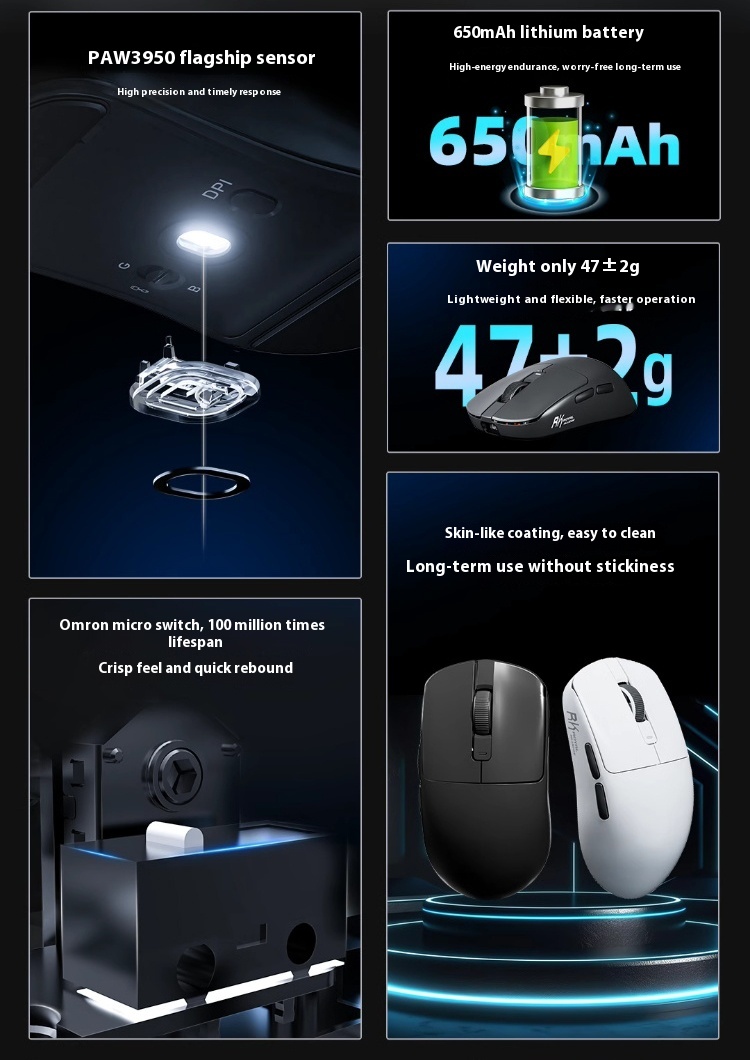 RK K3 Wireless Mouse PAW3950 42000DPI Lightweight Three Mode Game Mouse ...