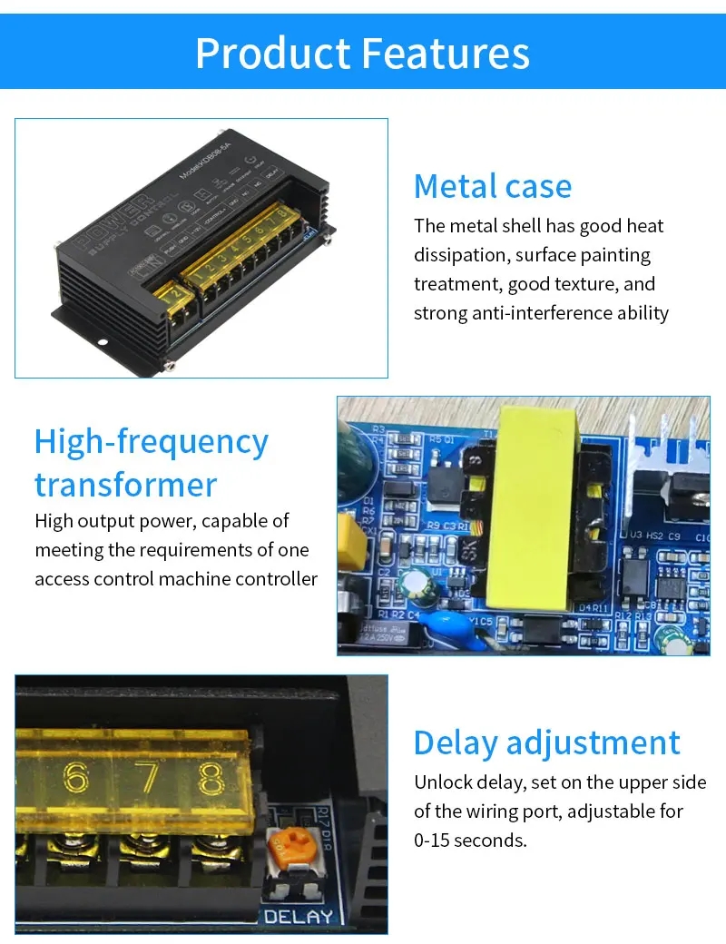 Access Control Power Supply Switch Power Adapter 100-245V to 12V 5A DC ...