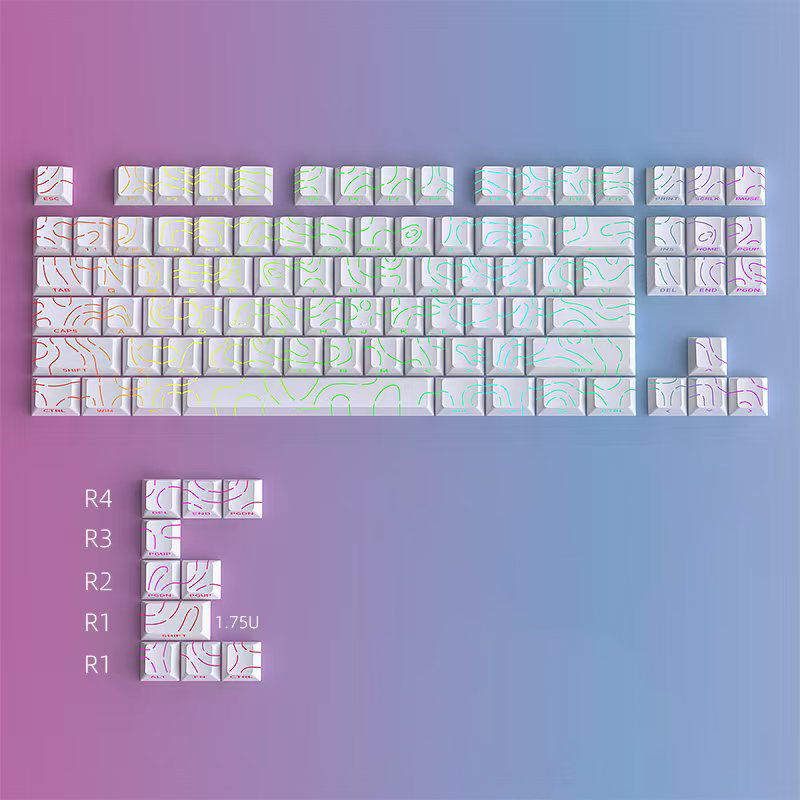 97 Keys White Contour Lines PBT Double Shot Keycaps Sidelit Light ...