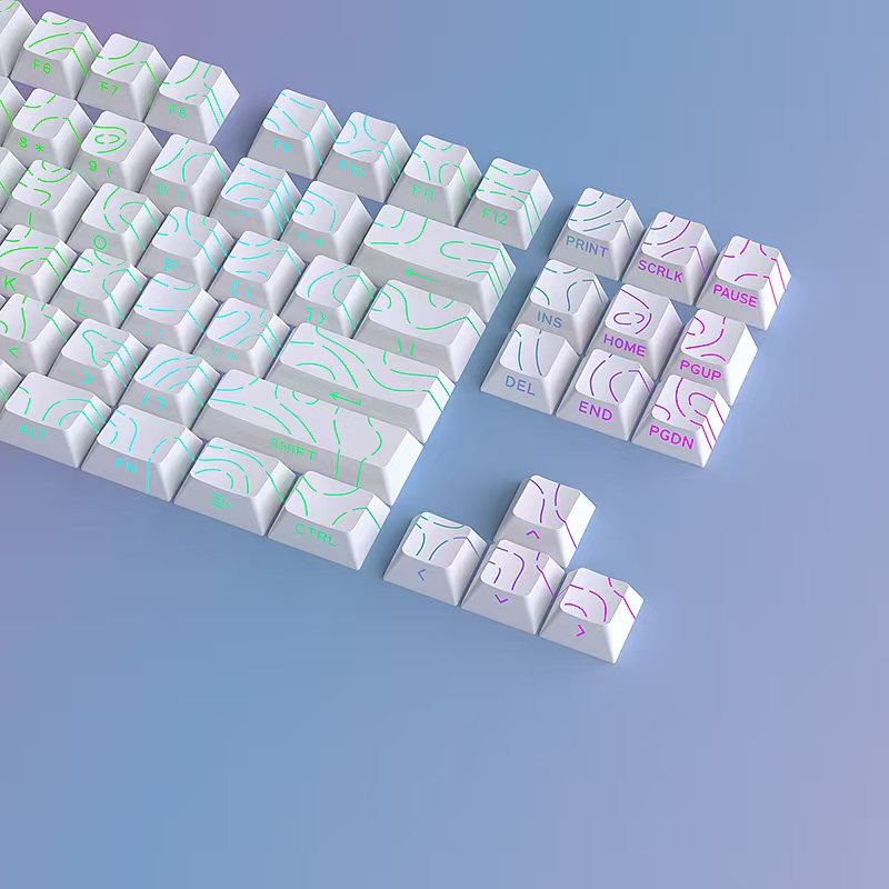 97 Keys White Contour Lines PBT Double Shot Keycaps Sidelit Light ...