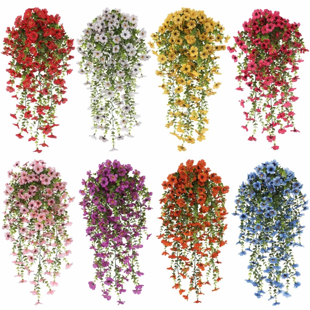 Red Flower Vine Strip Wall Mounted Dangling Artificial Plant Simulation ...