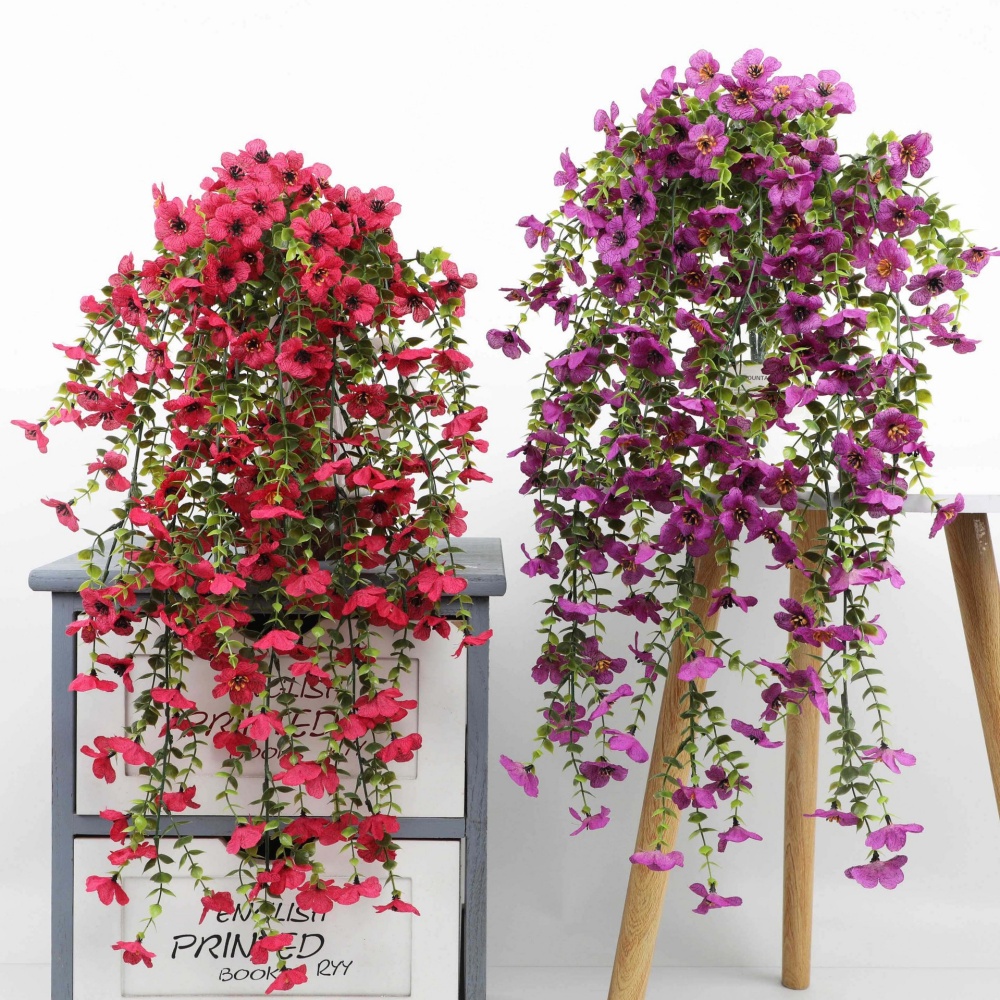 Red Flower Vine Strip Wall Mounted Dangling Artificial Plant Simulation ...