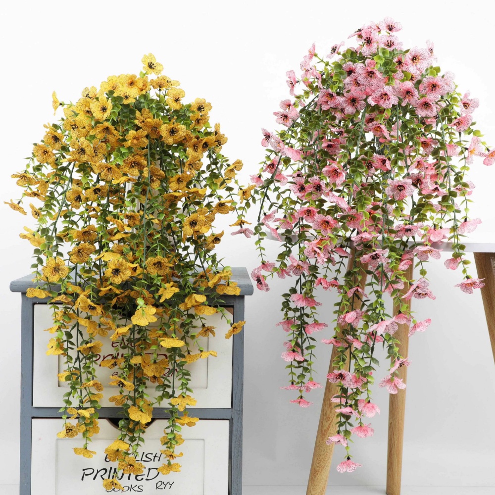 Red Flower Vine Strip Wall Mounted Dangling Artificial Plant Simulation ...