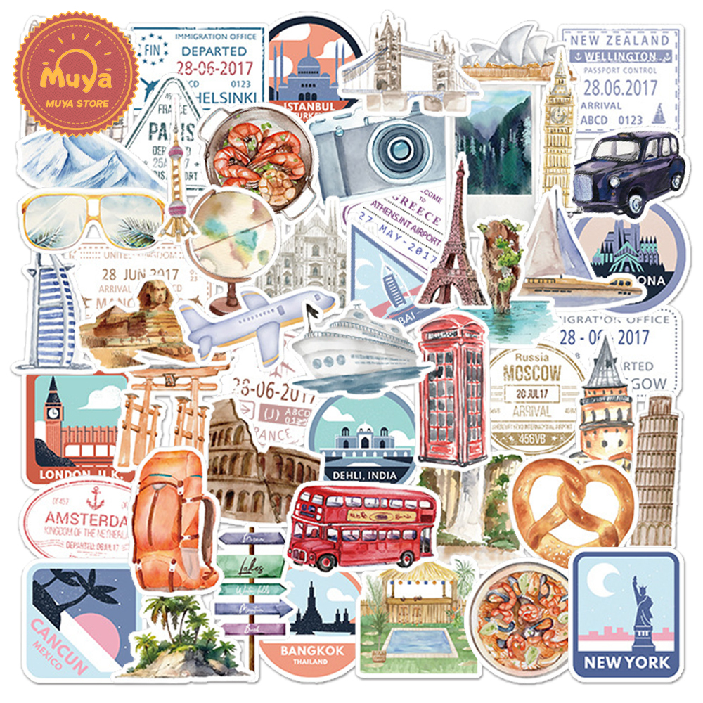 MUYA 50pcs Waterproof Travel Visa Postmark Stickers - Vinyl Decals for ...