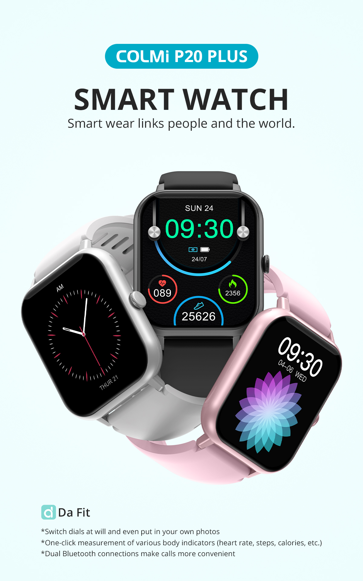 COLMI P20 Plus Smart Watch Bluetooth call Health Monitoring Custom ...