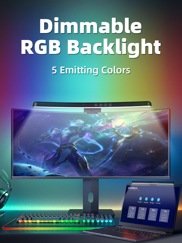 CANMEIJIA Dimmable RGB Monitor Light Bar Curved Screen Computer Hanging ...
