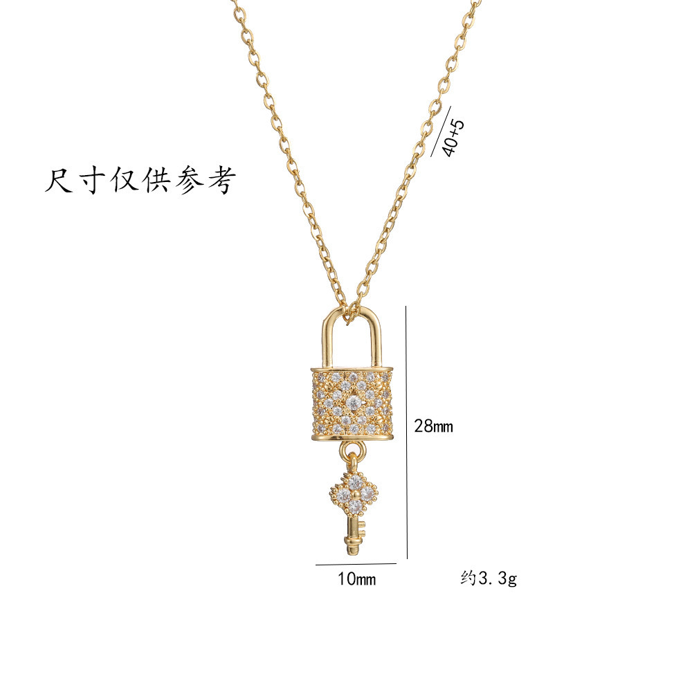 Ht Full Diamond Key Lock Necklace Fashion Titanium Steel Clavicle Chain ...