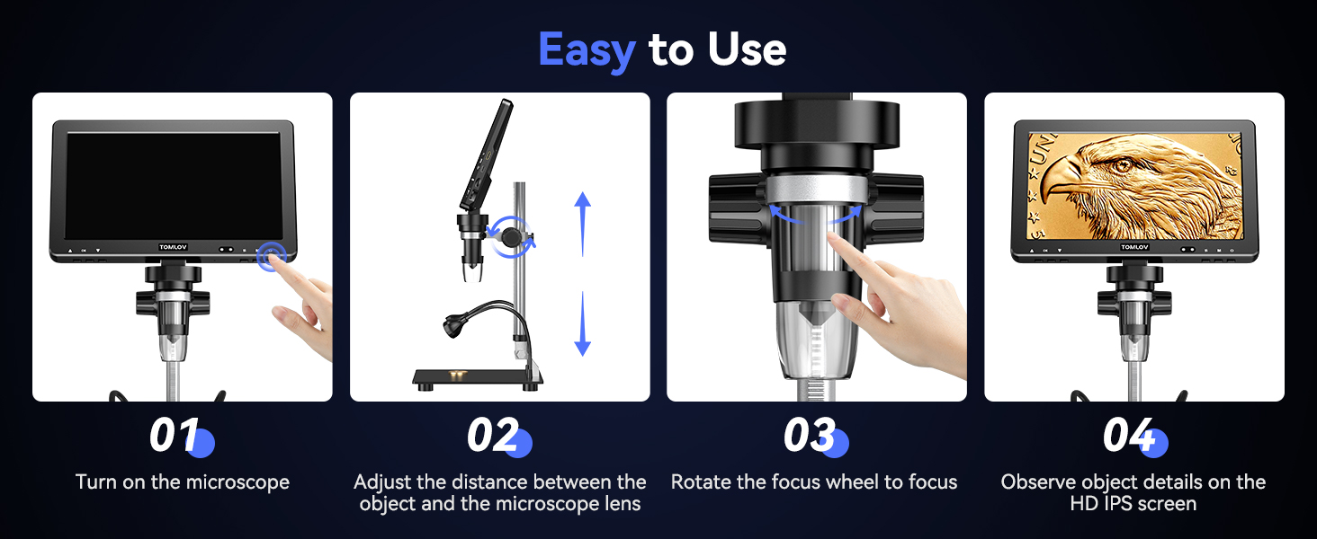 TOMLOV Rechargeable DM9 Max 10.1" HD IPS HDMI Digital Microscope 1500X ...