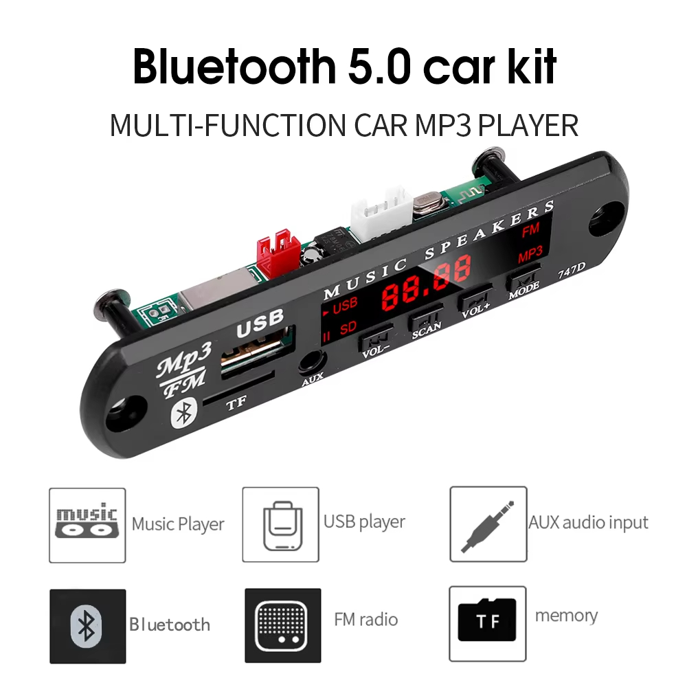 DC 9V 12V Bluetooth 5.0 Car Kit Wireless MP3 Dec oder Board Audio WMA ...
