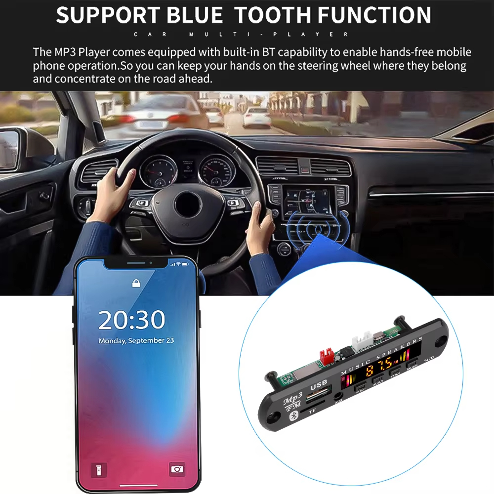DC 9V 12V Bluetooth 5.0 Car Kit Wireless MP3 Dec oder Board Audio WMA ...