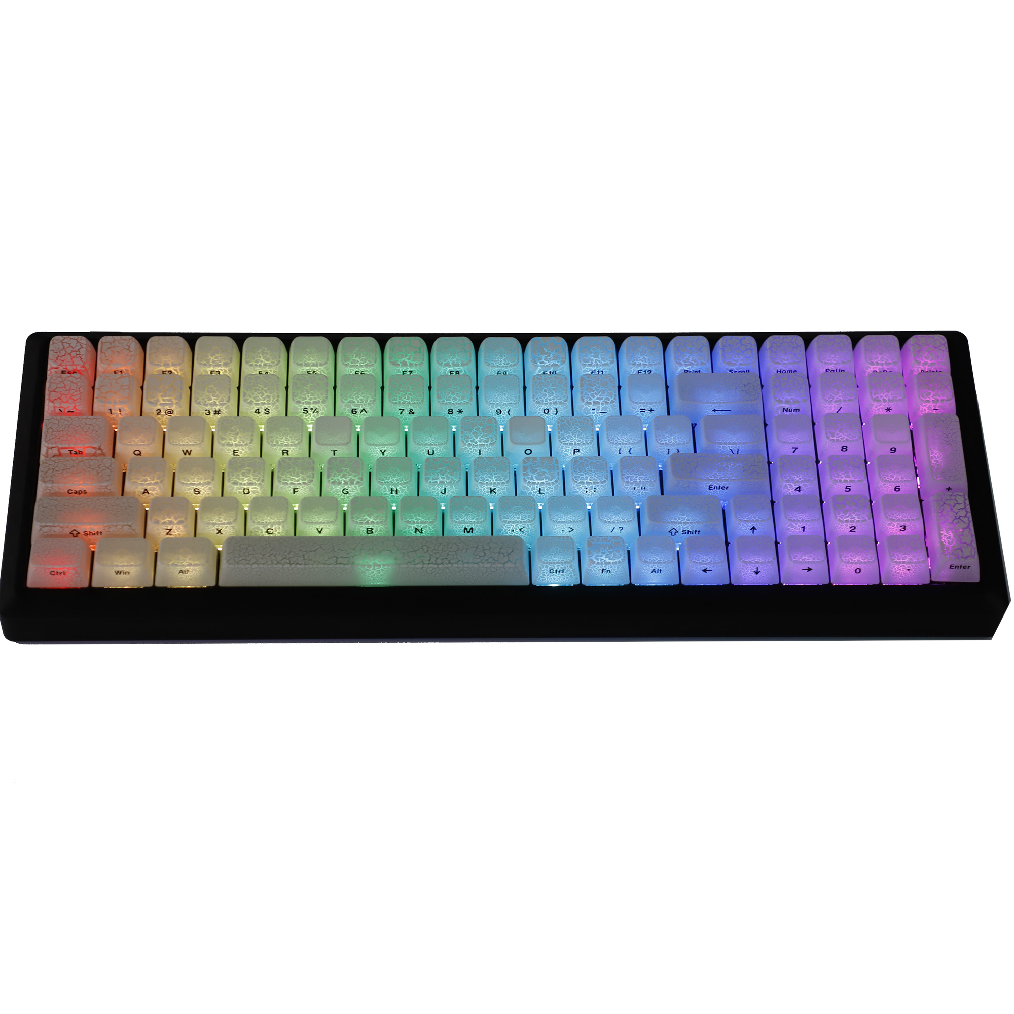 YMDK 123 Key Black White Ice Crack Theme Shine Through Side Print PC ...