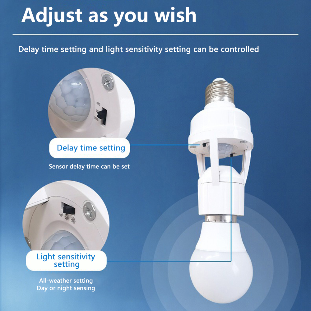 Motion Sensor Light Lamp Base Switch for Light E27 Switch Lamp Socket Adapter Converter Human ...