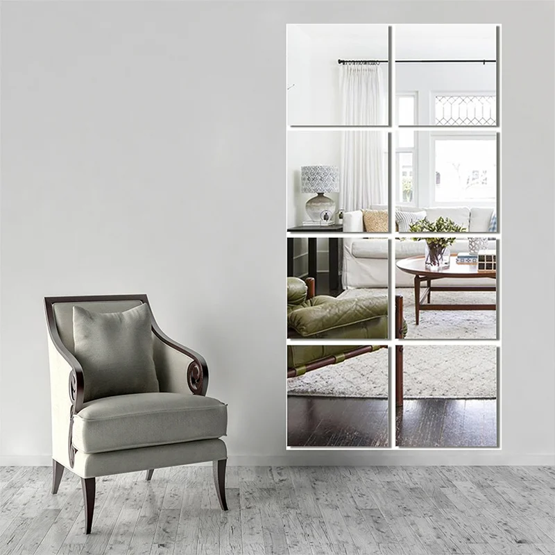 4 PCS Acrylic Mirror Self Adhesive Mirror Wall Sticker Flexible Non ...