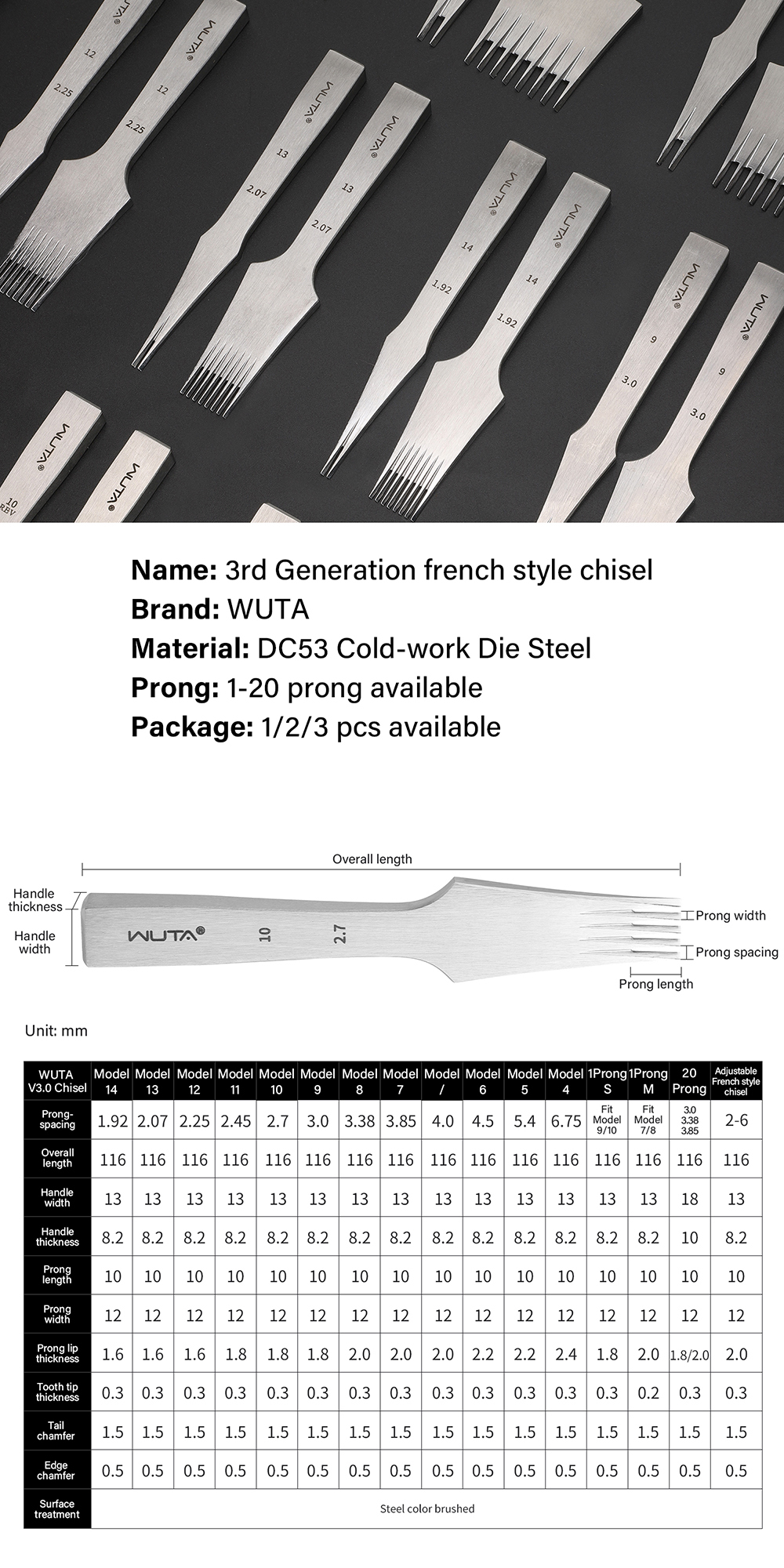 WUTA Leather Stitching Chisel French Style Pricking Iron Punching ...