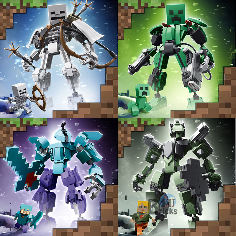 Action Figures Minecraft Characters Building Blocks Toys Steve Creeper ...