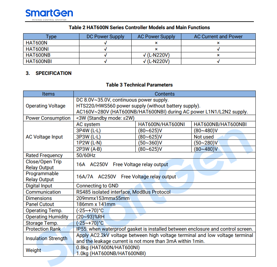 Original SmartGen HAT600NBI ATS controller Dual power automatic ...